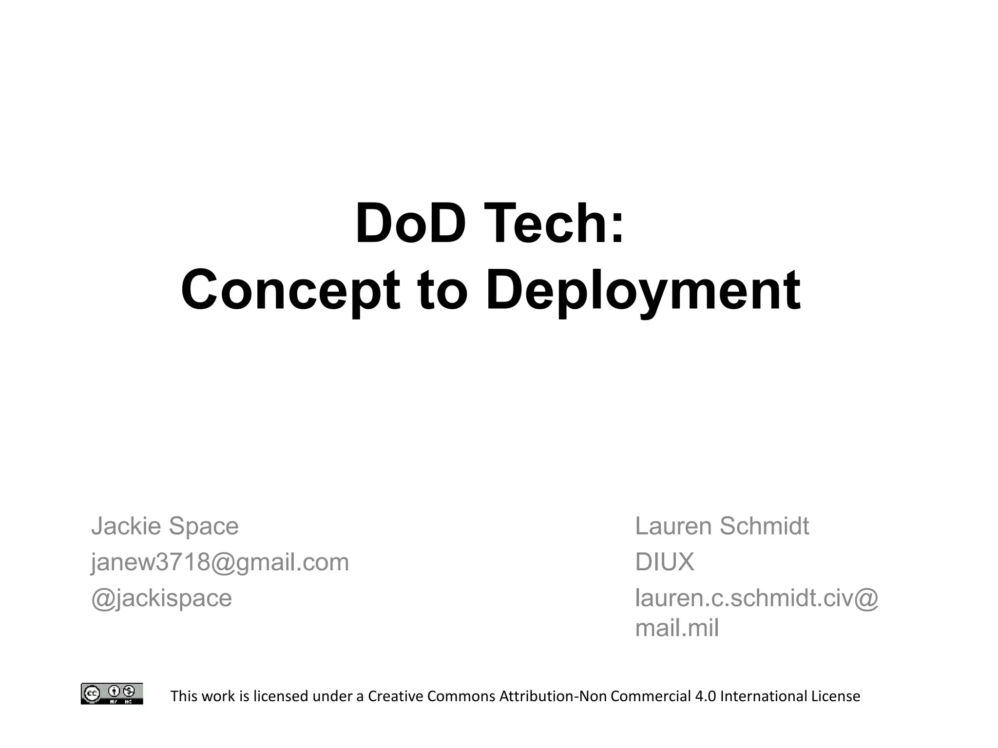 DoD Concept to Deployment H4D Stanford 2016 | PPTX