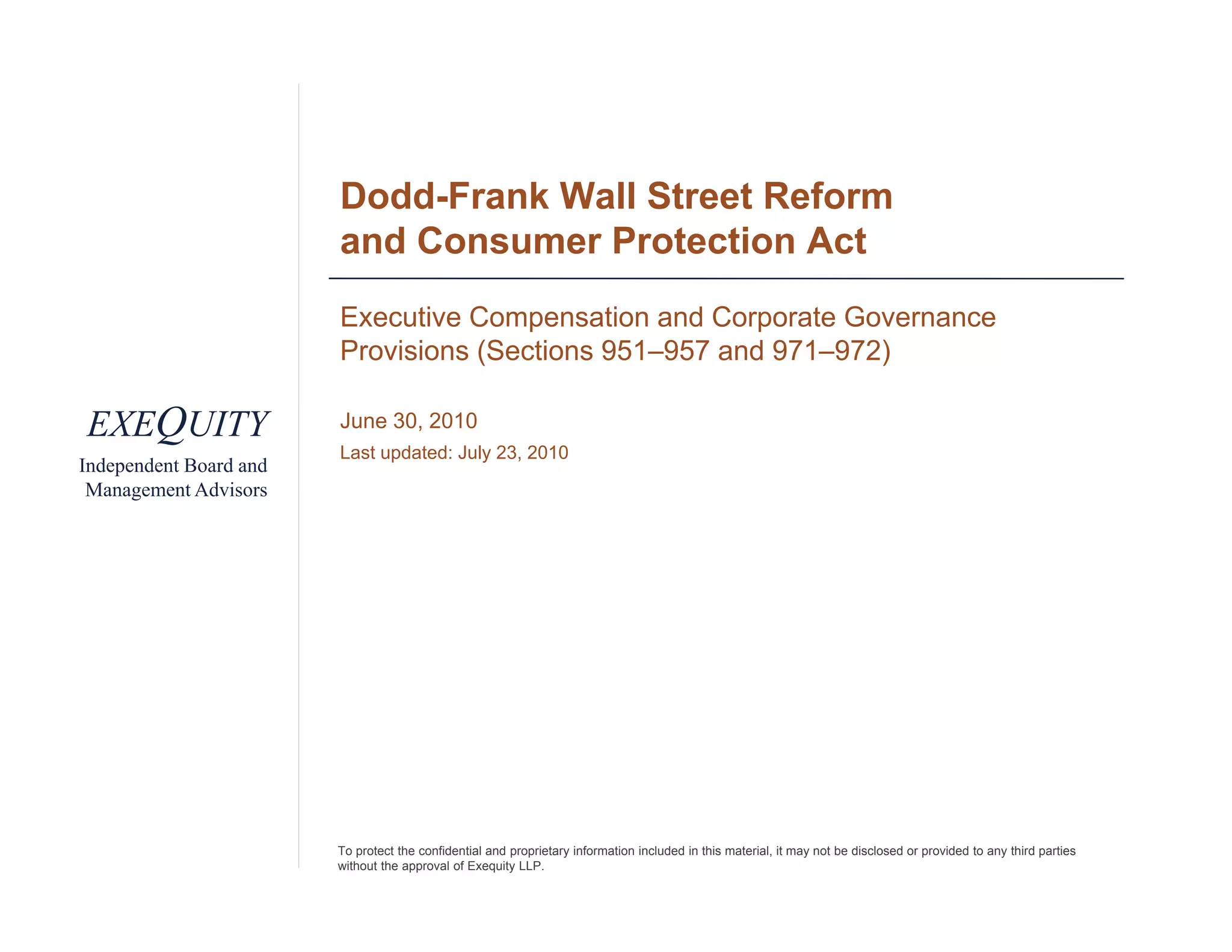 Dodd-Frank Wall Street Reform and Consumer Protection Act, Executive ...