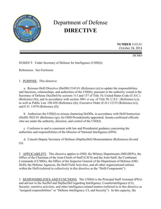 Department of Defense Instruction 5143_DUSD Intelligence 24Oct14 | PDF