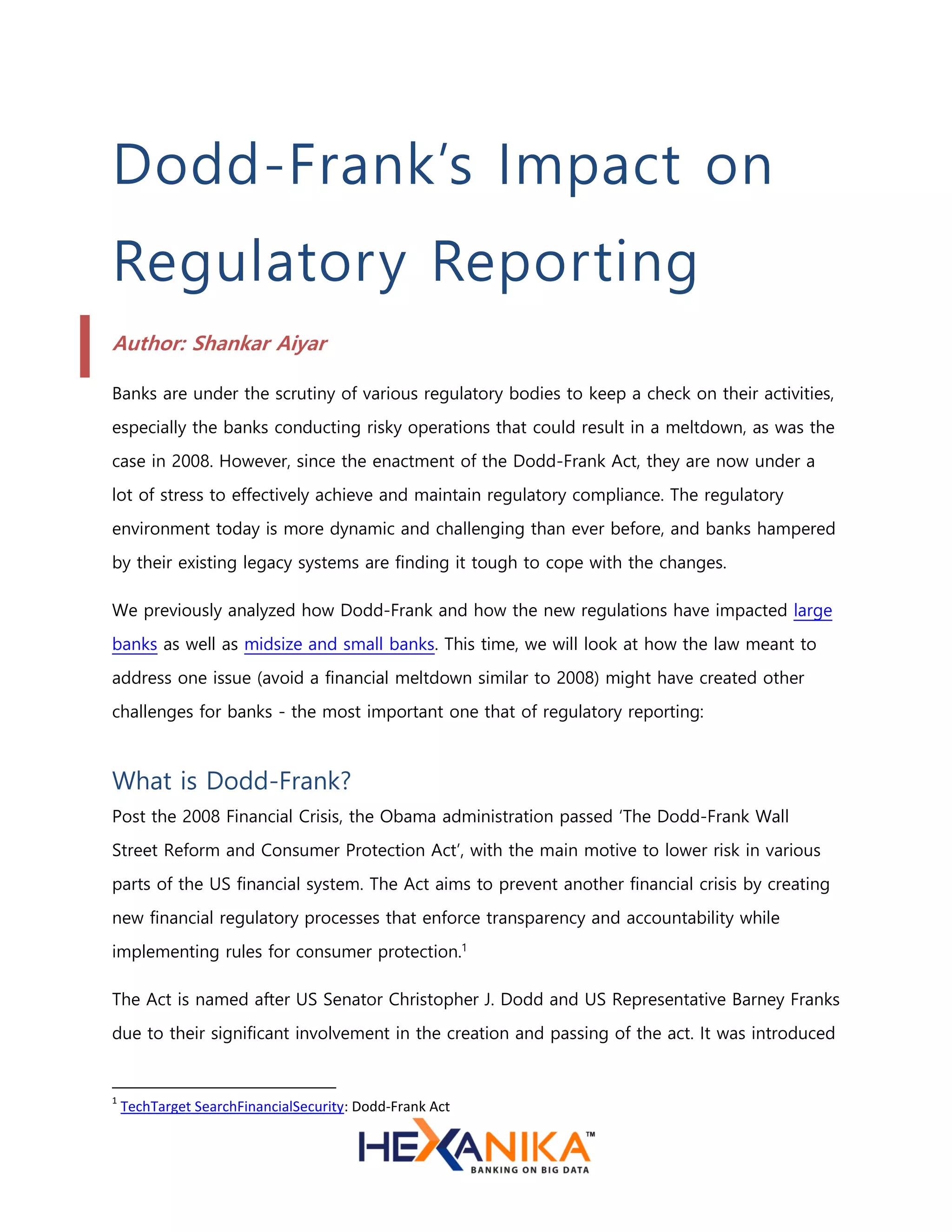 Dodd-Frank's Impact on Regulatory Reporting | PDF
