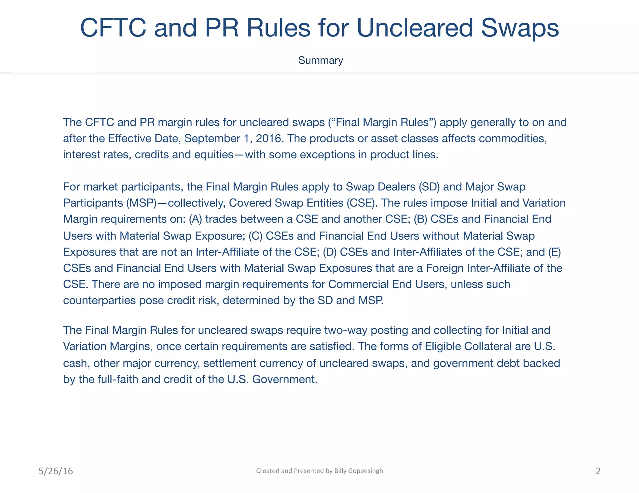 Dodd frank Uncleared Margin Rules | PDF