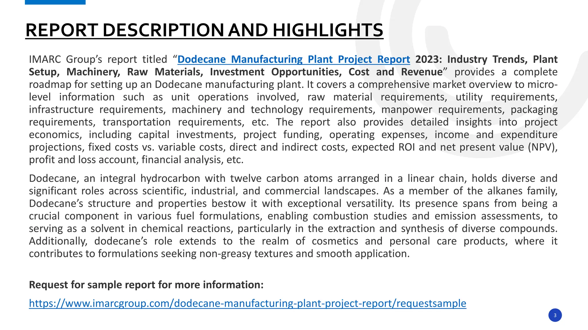 Detailed Project Report on Dodecane Manufacturing Unit Setup | PPTX