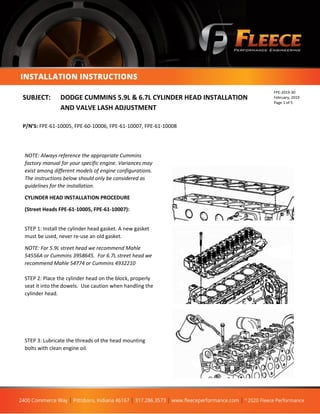DODGE CUMMINS 5.9L & 6.7L CYLINDER HEAD INSTALLATION | PDF