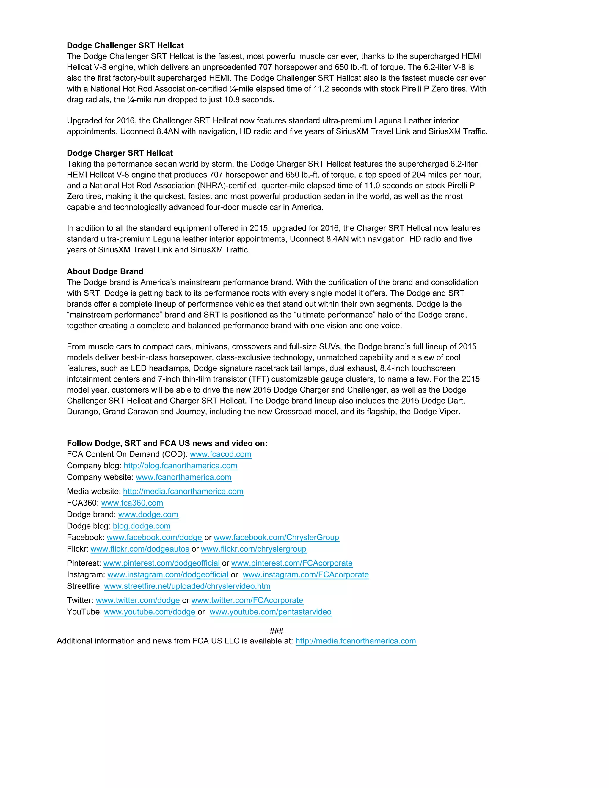 Dodge Launches 2016 SRT Hellcat Plan of Attack; Increases Production ...