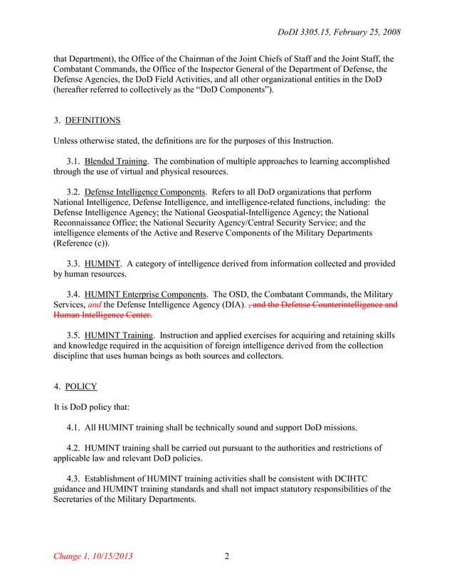 Do d human intelligence (humint) training dodi 3305-15 | PDF