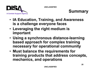 DoD IA Training Products, Tools Integration, and Operationalization | PPT