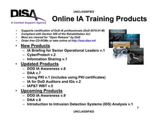DoD IA Training Products, Tools Integration, and Operationalization | PPT