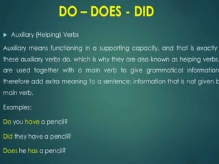 ENGLISH GRAMMAR (AUXILIARY VERB- DO, DOES, DID) | PPT