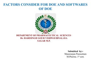 Factors affecting Design of Experiment (DOE) and softwares of DOE ...