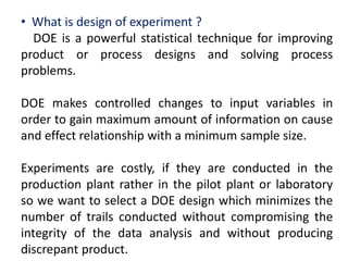 Factors affecting Design of Experiment (DOE) and softwares of DOE | PPTX
