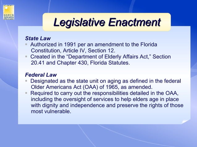 Florida Department of Elder Affairs Overview | PPT | Eldercare | Family ...