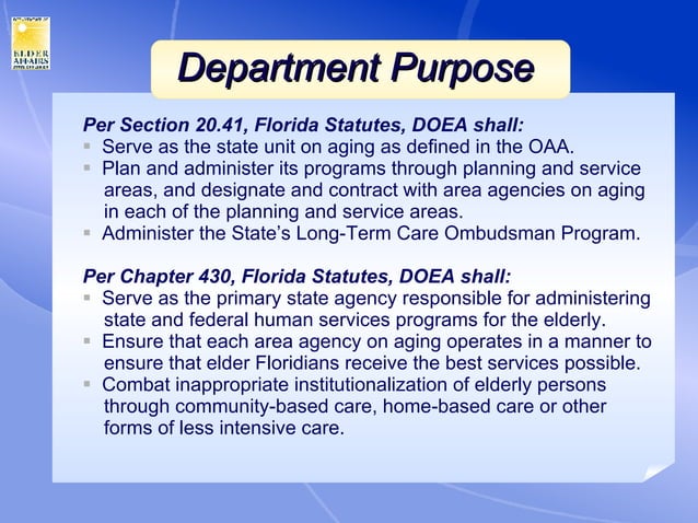Florida Department of Elder Affairs Overview | PPT | Eldercare | Family ...