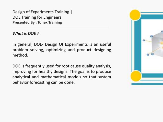 DOE, Design Of Experiments, DoE Training, Learn How To Use DoE, Taguchi ...