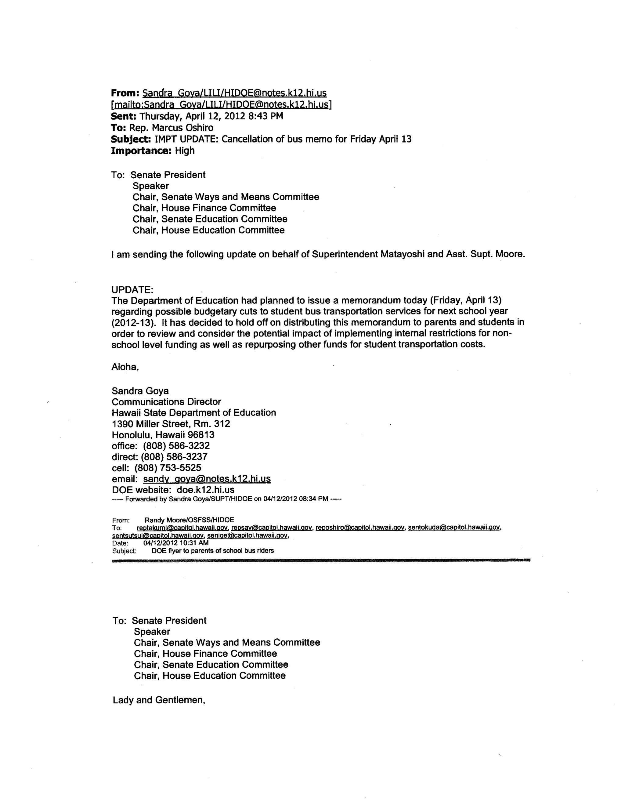 Rep. Oshiro's letter to Supt. Matayoshi | PDF