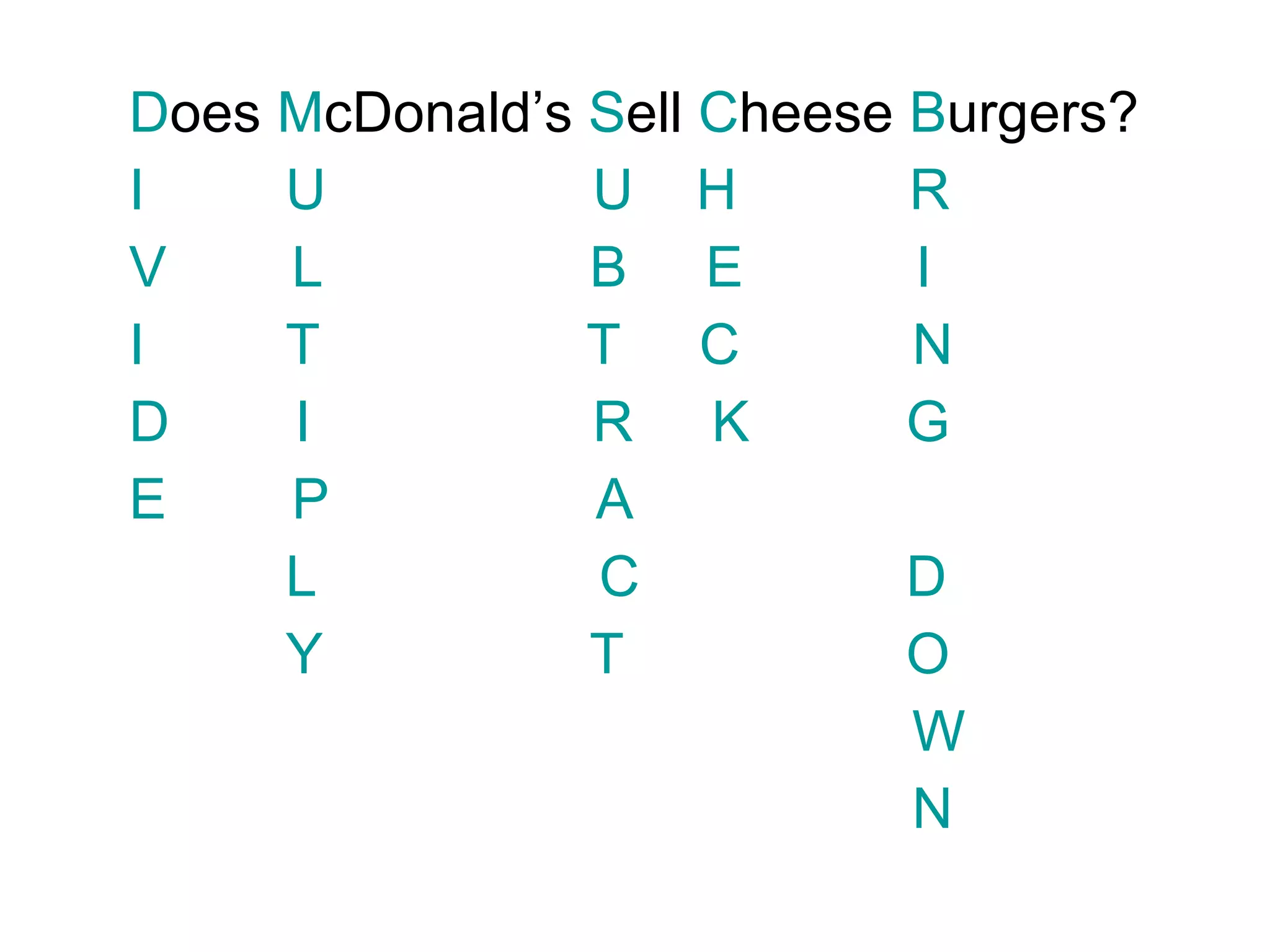 Does McDonald\'s Sell Cheeseburgers? (lomg division) | PPT