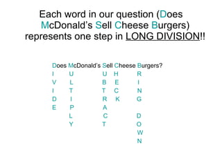 Does McDonald\'s Sell Cheeseburgers? (lomg division) | PPT