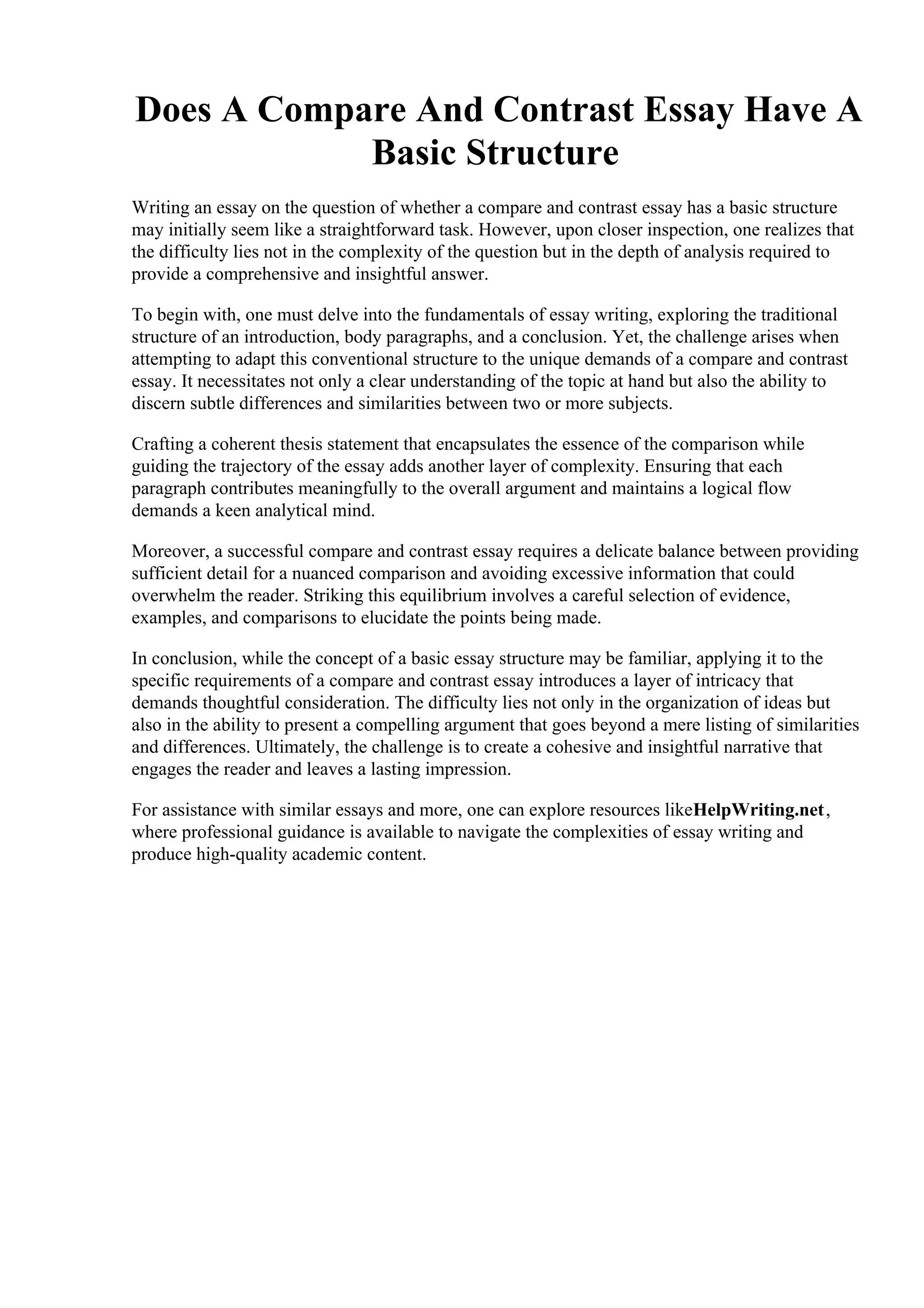 Does A Compare And Contrast Essay Have A Basic Structure | PDF