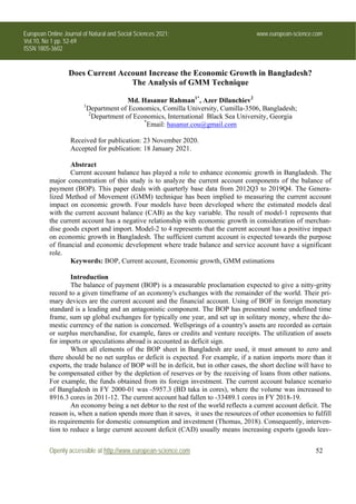 Does current account increase the economic growth in bangladesh the analysis of gmm technique | PDF