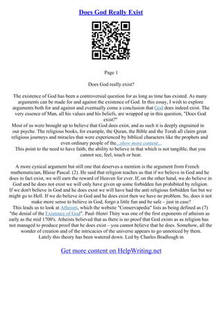 Does God Exist Essay | PDF | Agnosticism | Religion & Spirituality