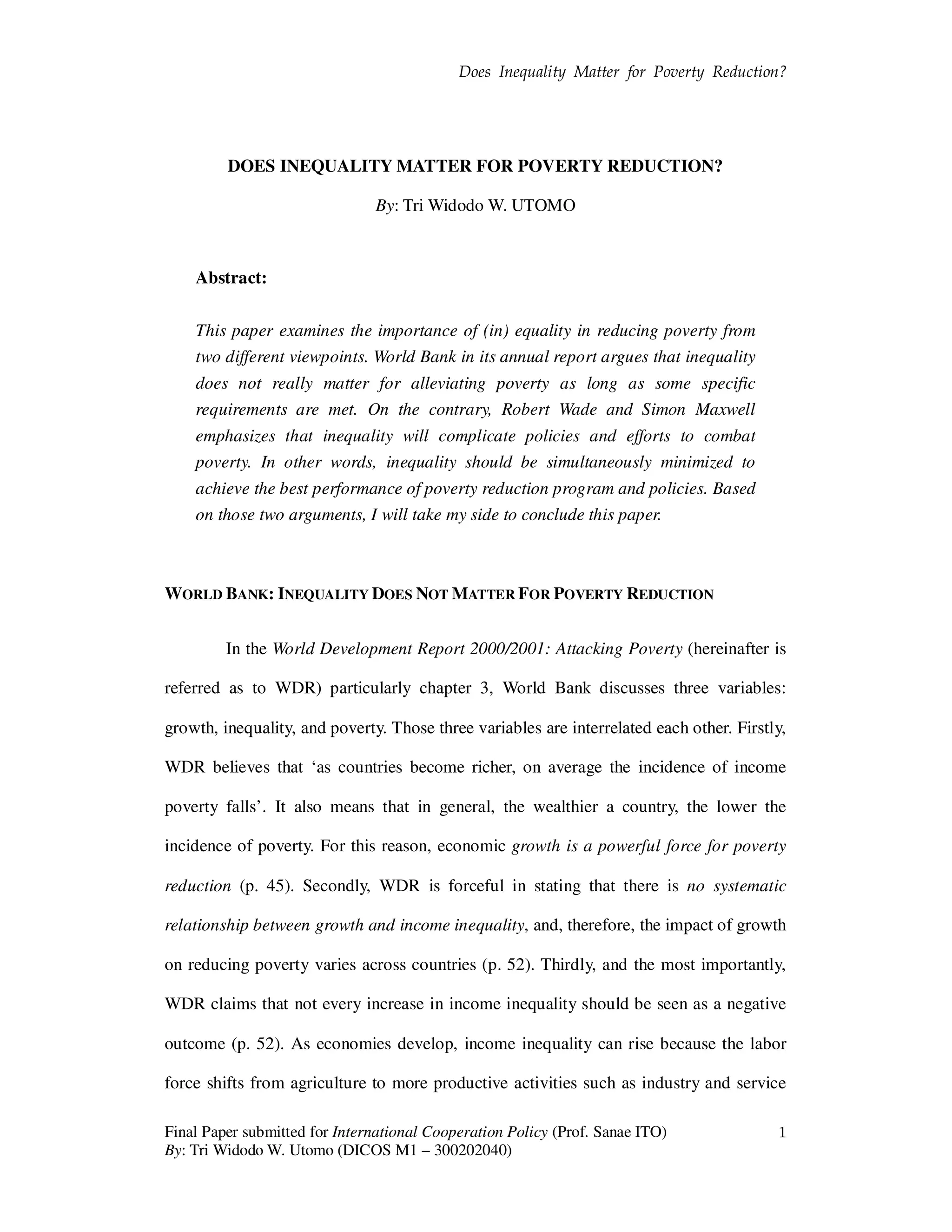 Does Inequality Matter for Poverty Reduction? | PDF