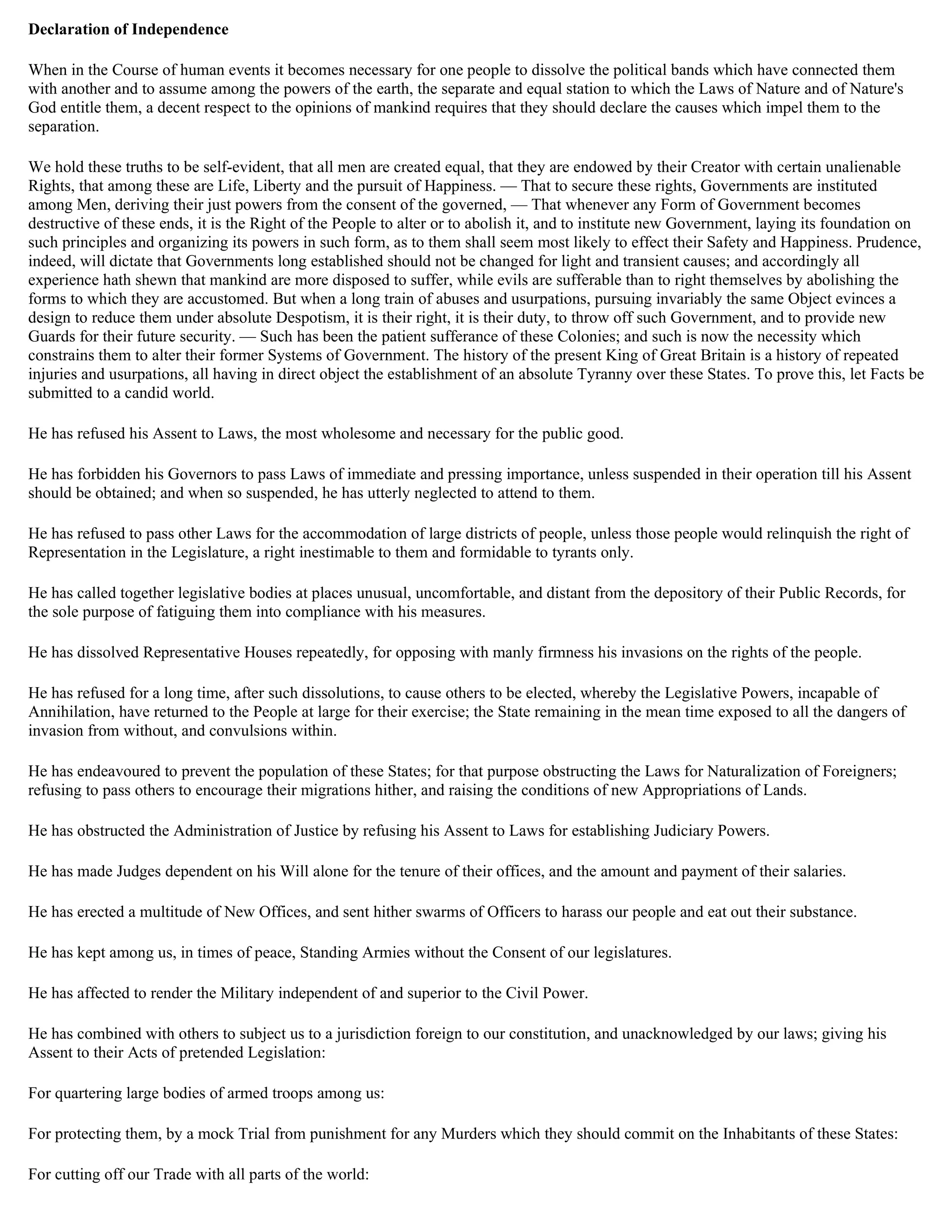 Declaration of Independence and the Declaration of the Rights of Man | PDF