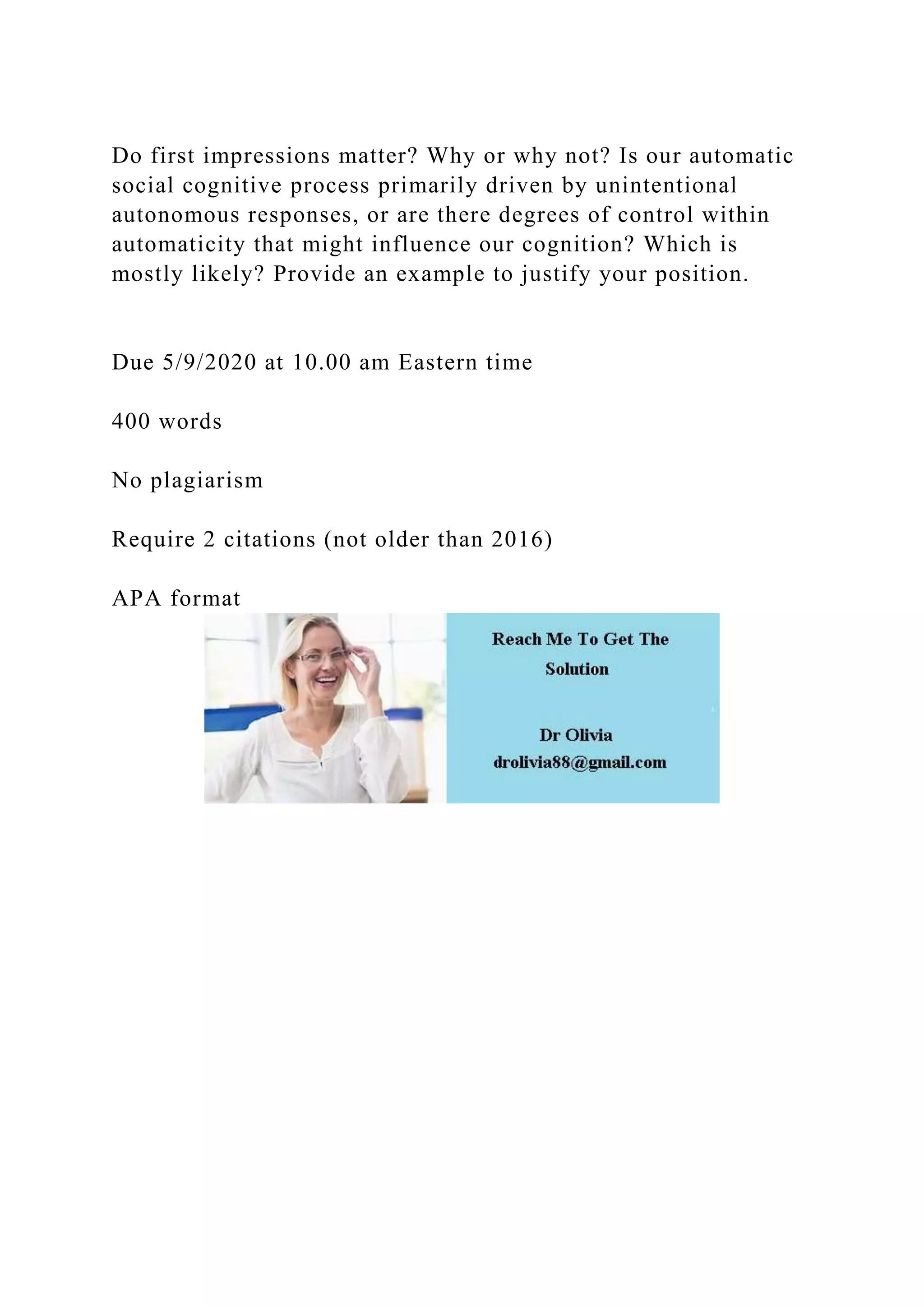 Do first impressions matter Why or why not Is our automatic social.docx