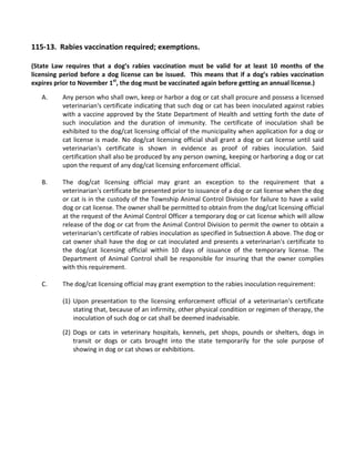 Dog and Cat Licensing Law Franklin TWP. NJ | PDF