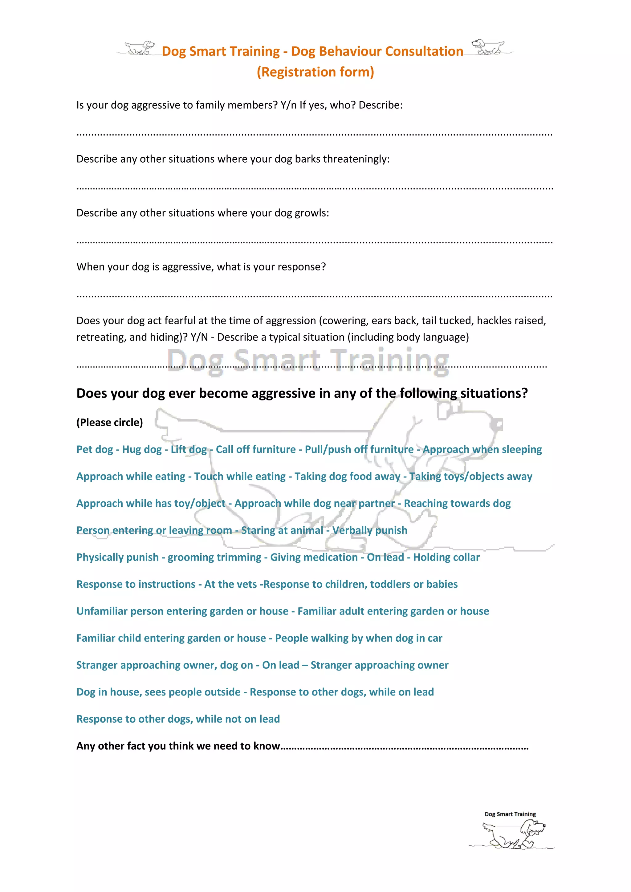 Dog behaviour consultation form 1 | PDF