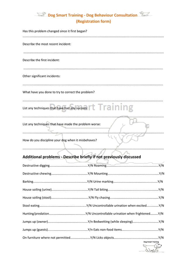 Dog behaviour consultation form 1 | PDF | Dogs | Pets