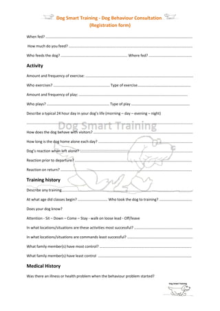 Dog behaviour consultation form 1 | PDF