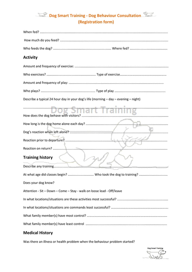 Dog behaviour consultation form 1 | PDF | Dogs | Pets