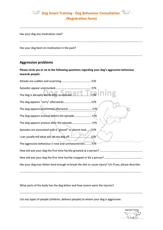 Dog behaviour consultation form 1 | PDF | Dogs | Pets