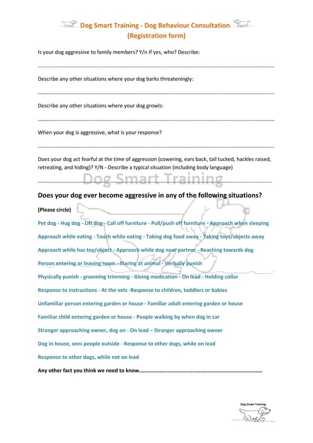 Dog behaviour consultation form 1 | PDF | Dogs | Pets