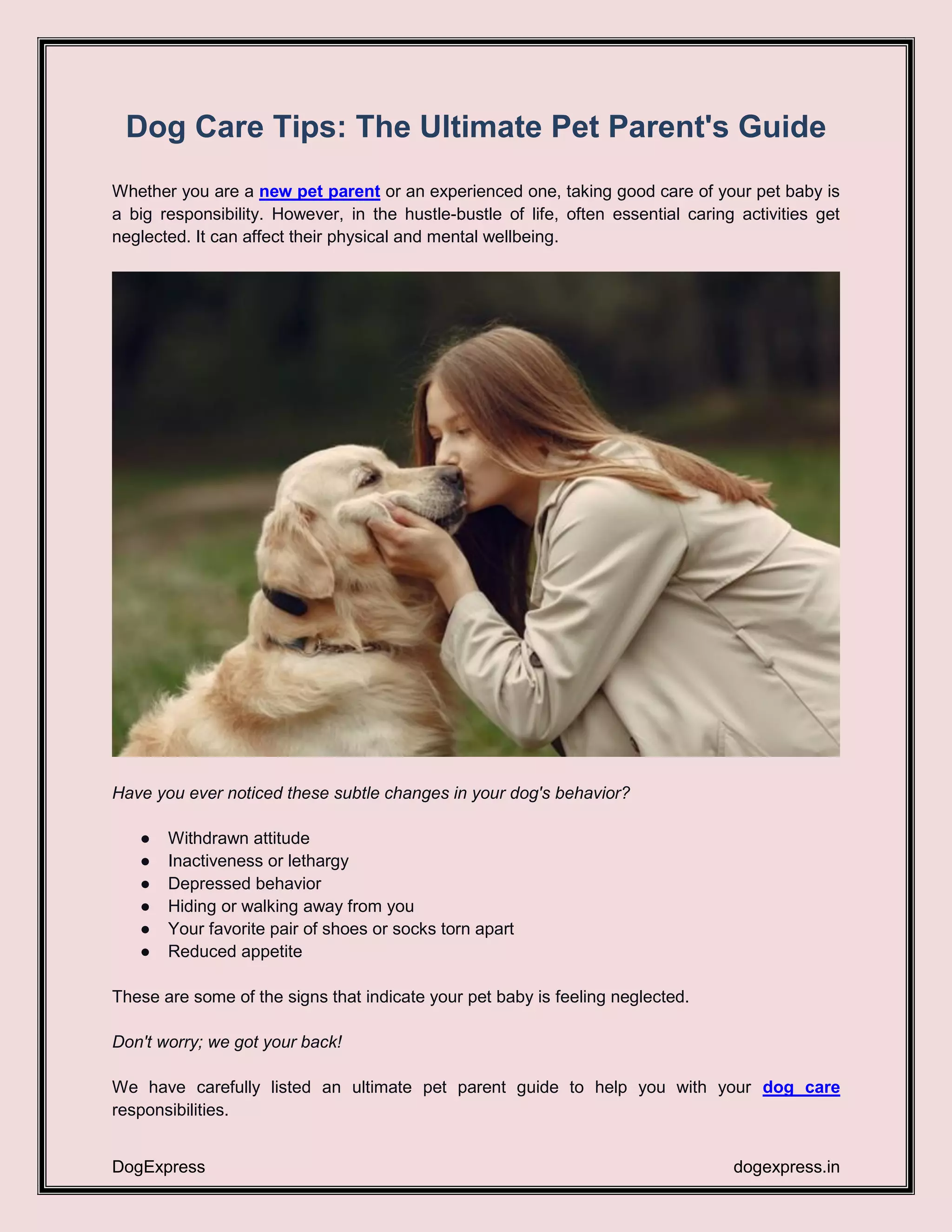 Dog Care Tips: The Ultimate Pet Parent’s Guide | PDF