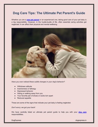 Dog Care Tips: The Ultimate Pet Parent’s Guide | PDF