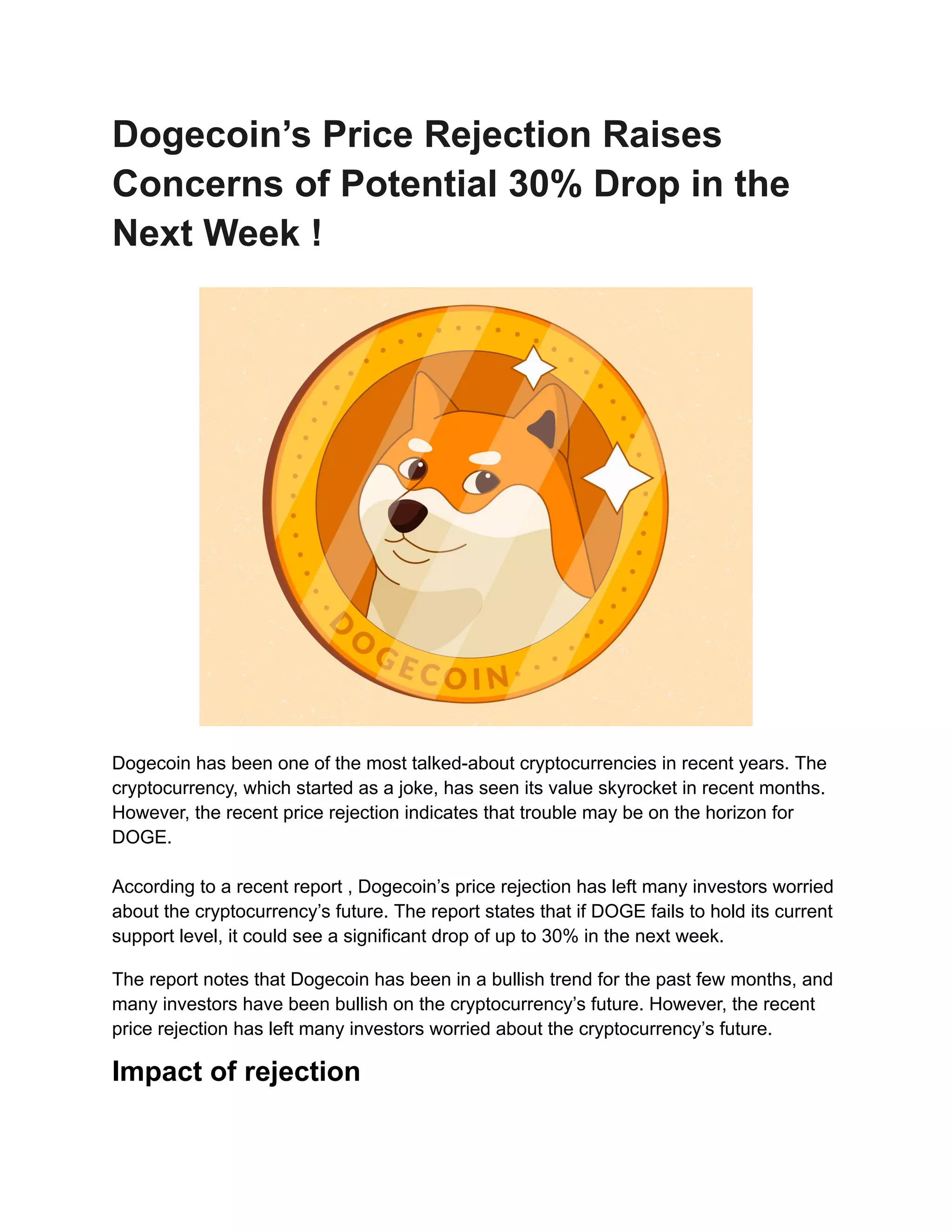 Dogecoin’s Price Rejection Raises Concerns of Potential 30% Drop in the Next Week.pdf