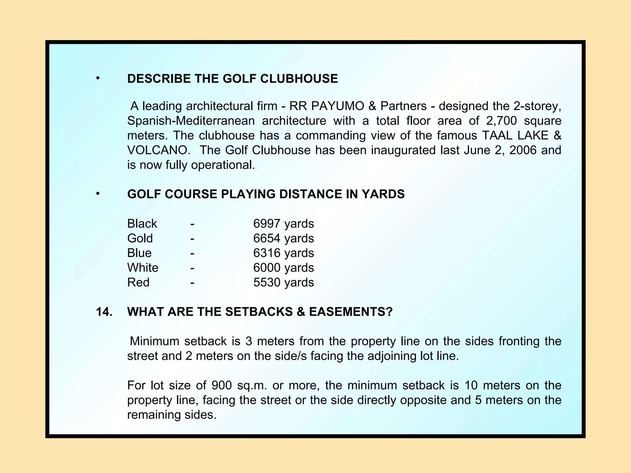 Splendido Tagaytay - Frequently Asked Questions | PPT