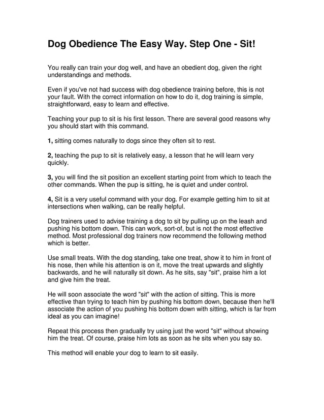 Dog obedience the easy way | PDF