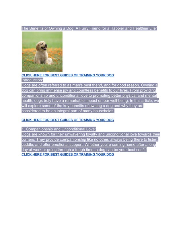 The Benefits of Owning a Dog: A Furry Friend for a Happier and Healthier Life" | PDF