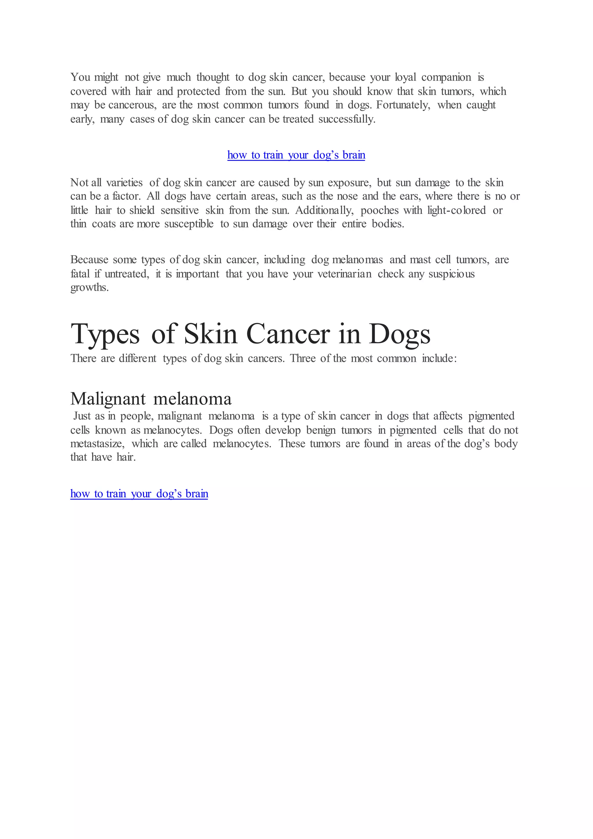 Dog skin cancer types, signs, and treatments | DOCX | Skin and ...
