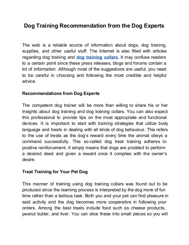 Dog Training Recommendation from the Dog Experts