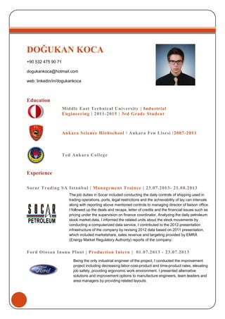 Dogukan.koca resume | PDF | Mechanical and Industrial Engineering Industry | Industries