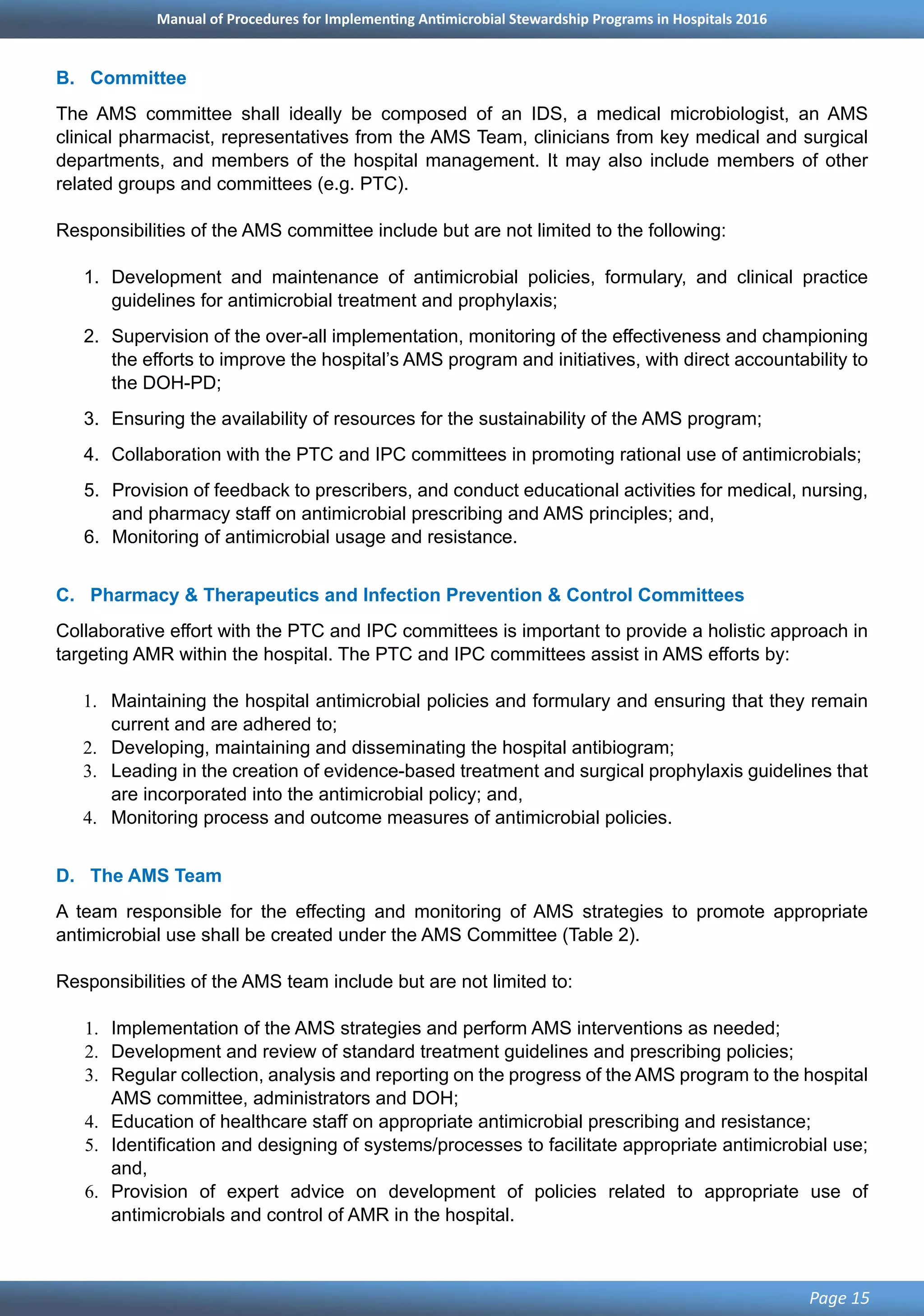 DOH Antimicrobial Stewardship Program in Hospitals Manual of Procedures ...