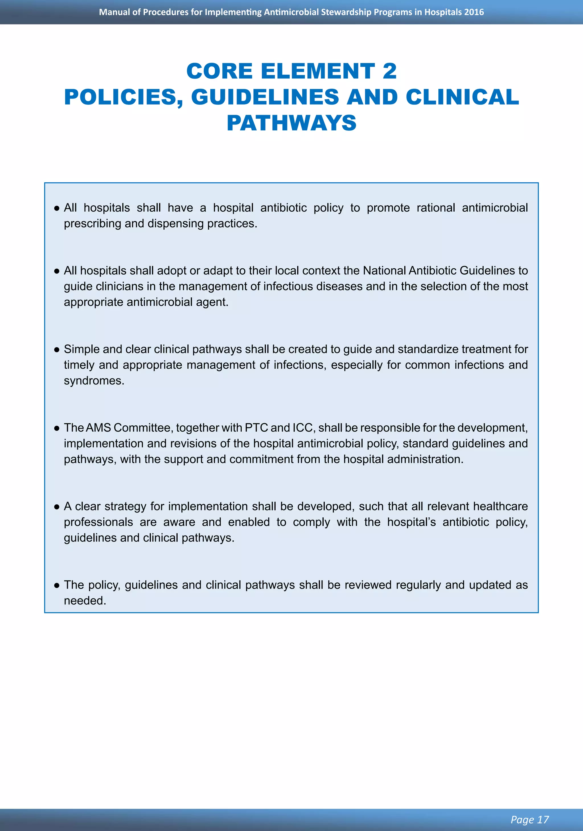 DOH Antimicrobial Stewardship Program in Hospitals Manual of Procedures (MOP) 2016 | PDF