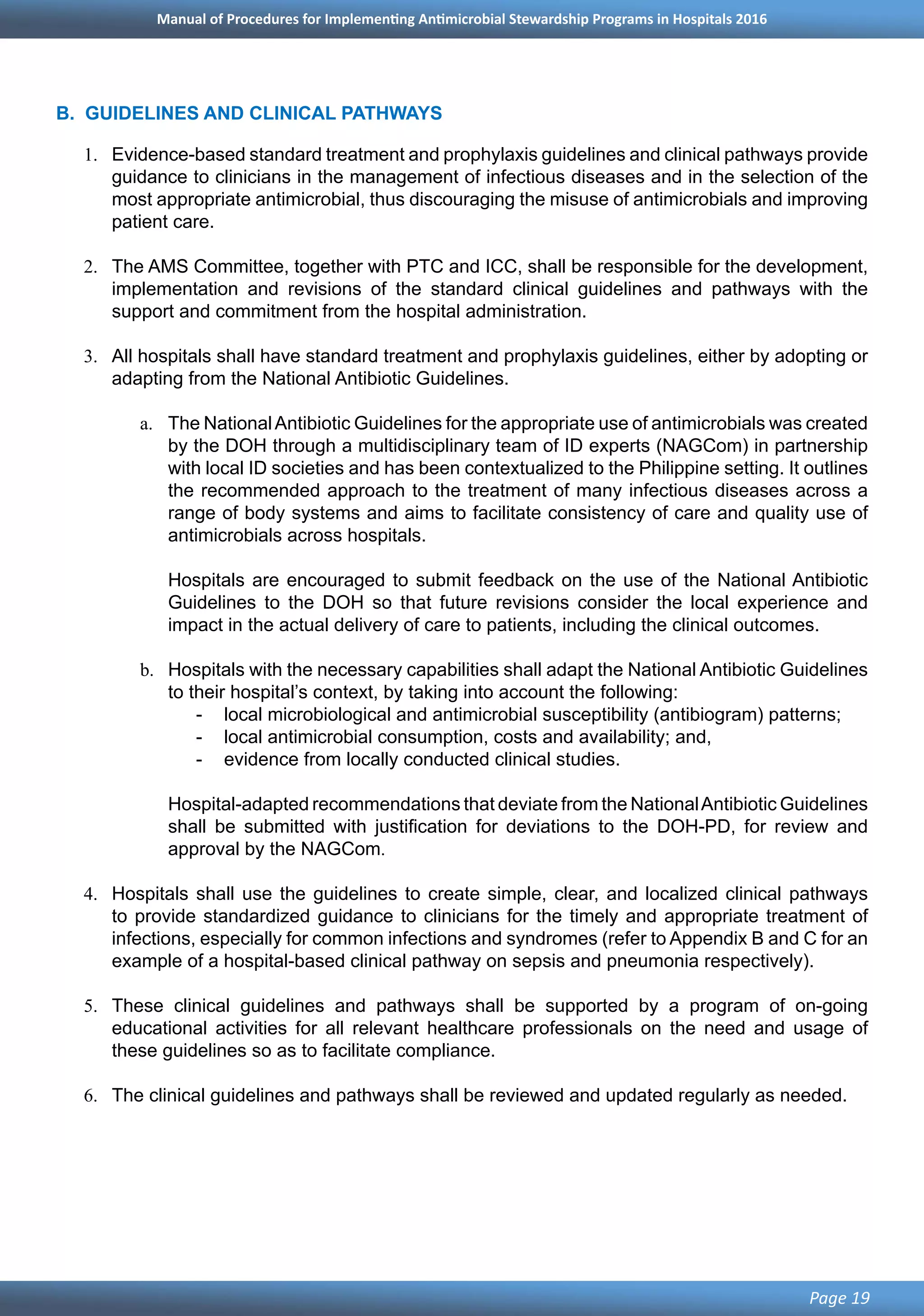 DOH Antimicrobial Stewardship Program in Hospitals Manual of Procedures (MOP) 2016 | PDF