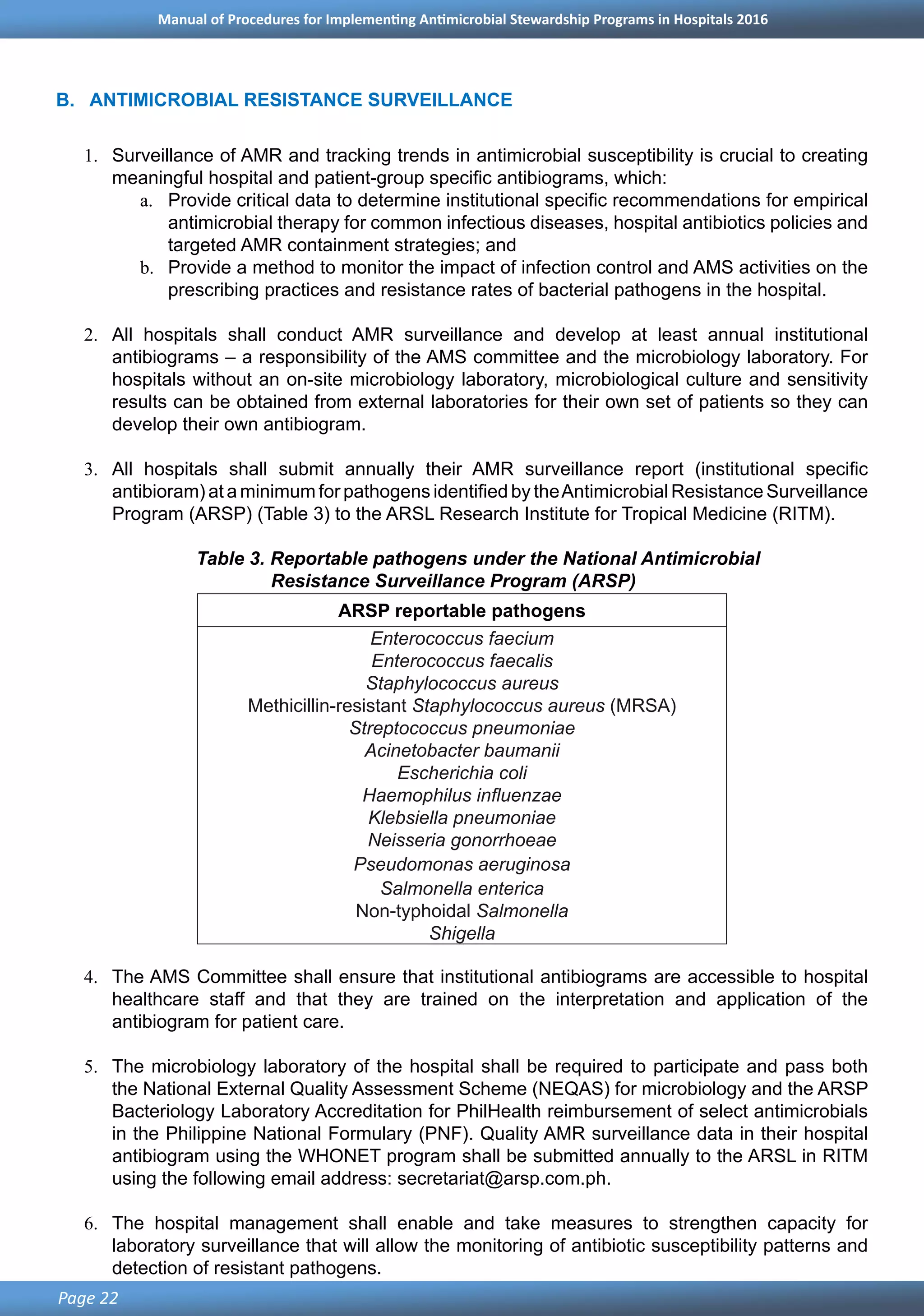 DOH Antimicrobial Stewardship Program in Hospitals Manual of Procedures (MOP) 2016 | PDF