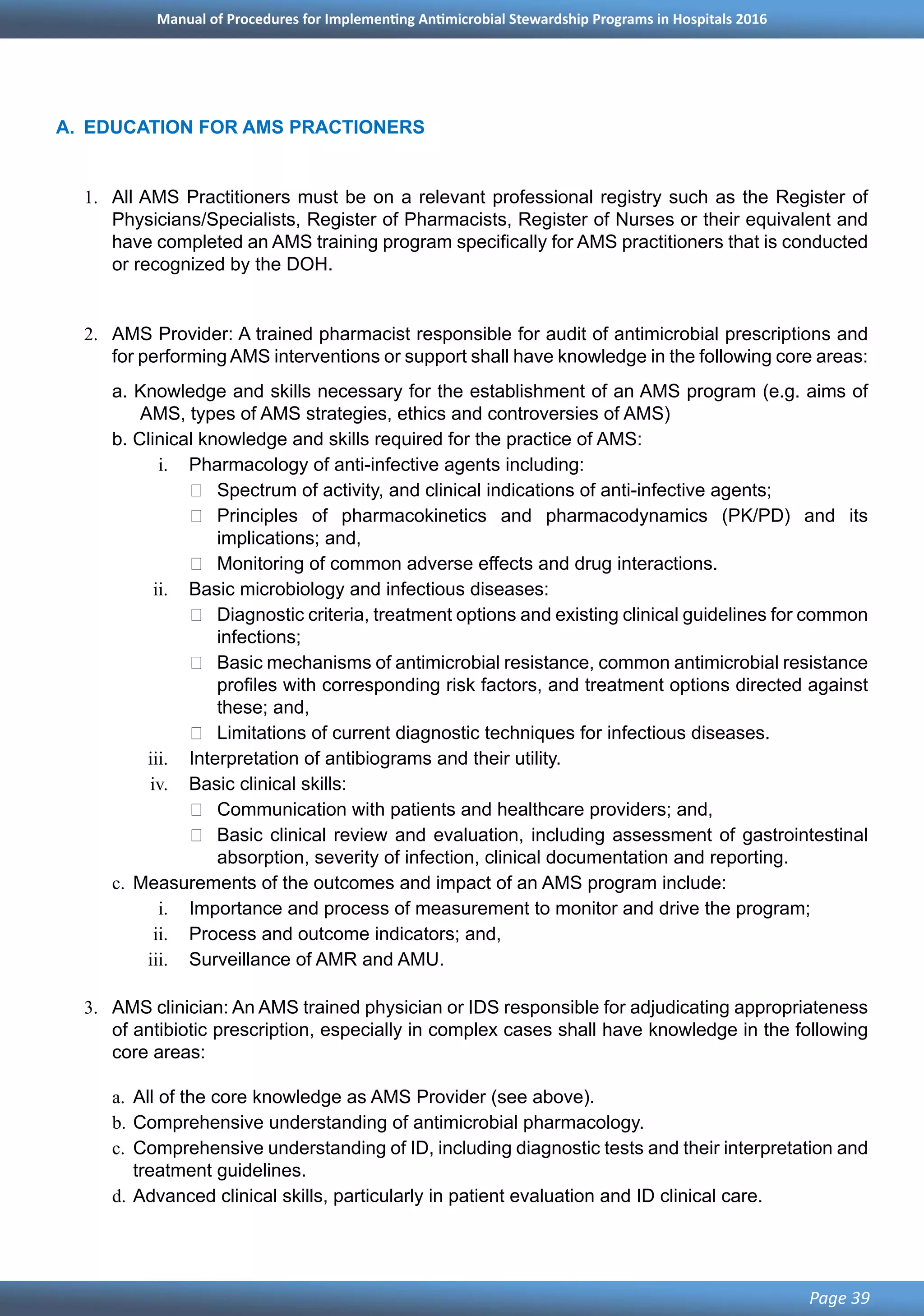 DOH Antimicrobial Stewardship Program in Hospitals Manual of Procedures (MOP) 2016 | PDF