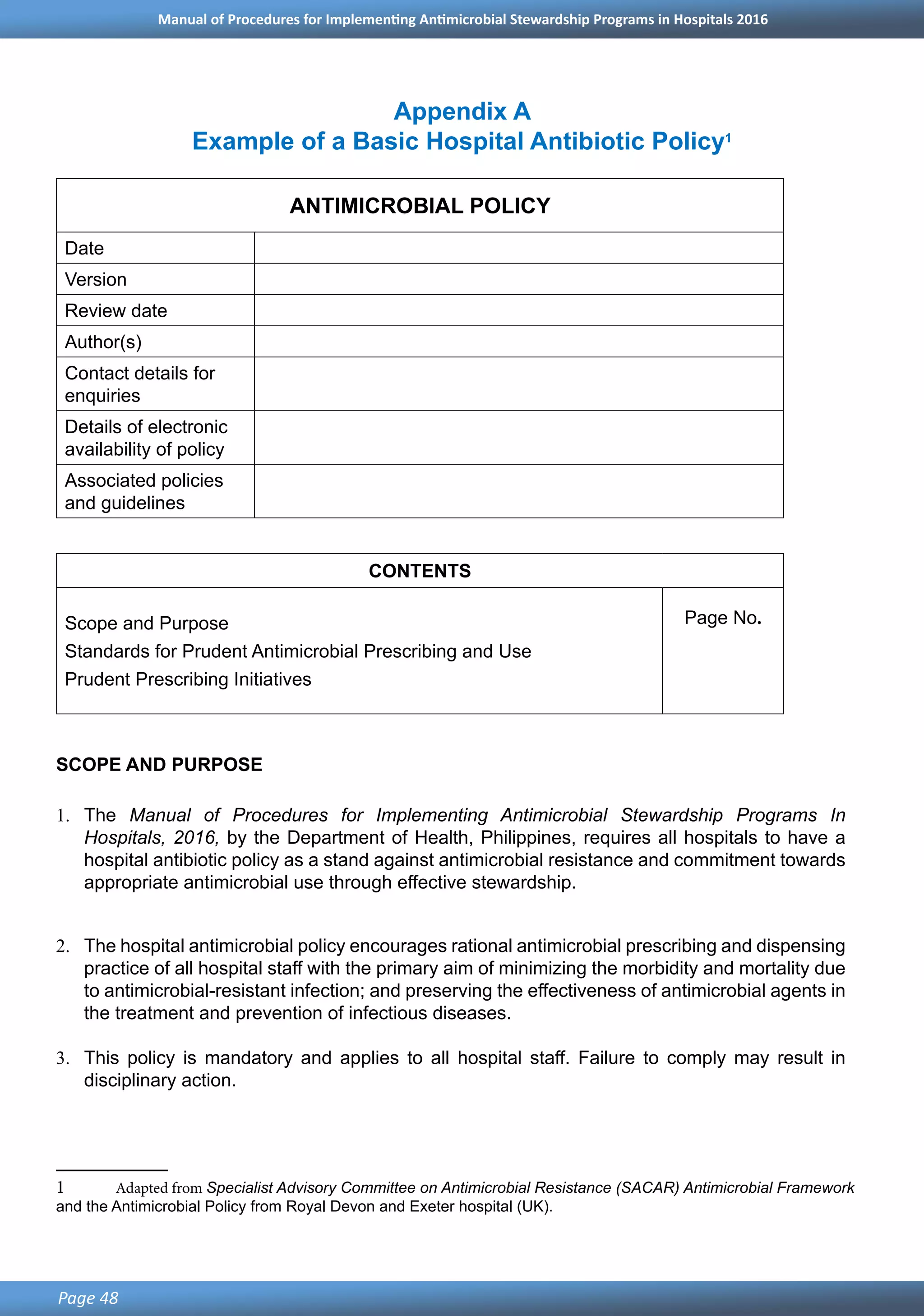 DOH Antimicrobial Stewardship Program in Hospitals Manual of Procedures ...