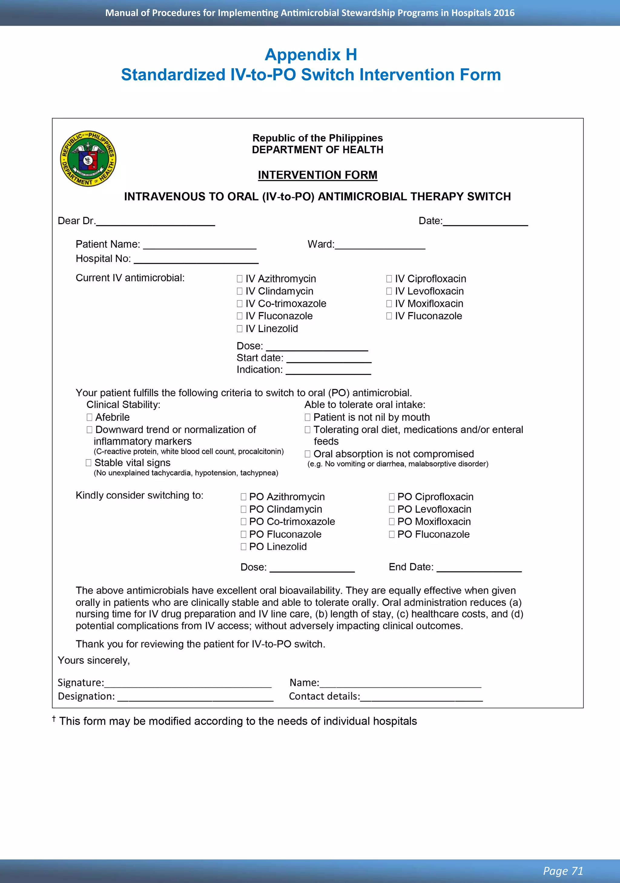 DOH Antimicrobial Stewardship Program in Hospitals Manual of Procedures ...