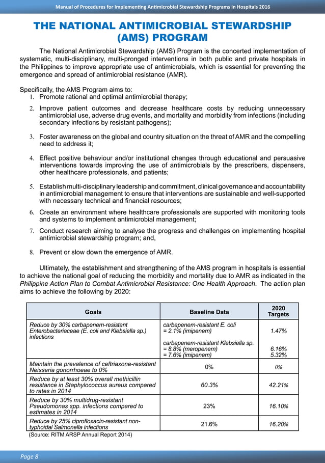 DOH Antimicrobial Stewardship Program in Hospitals Manual of Procedures (MOP) 2016 | PDF ...
